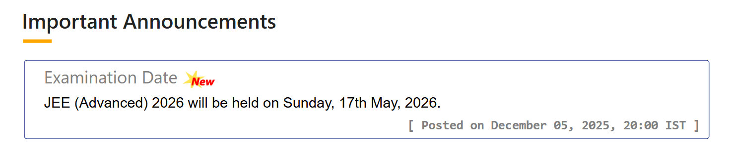 JEE Advanced 2026: Official Exam Date Announced By IIT
